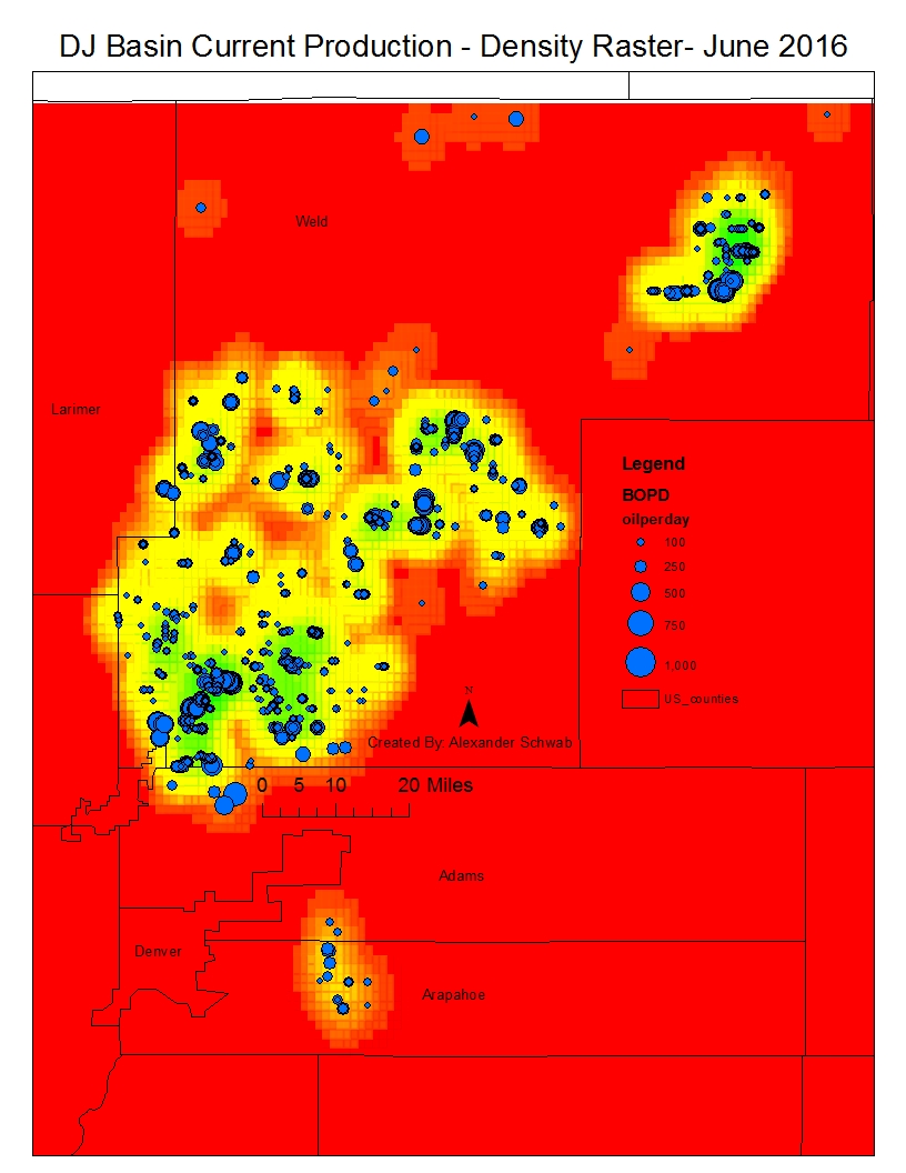 DJ Basin Sweet Spots Found Using Kernel Density Raster Function ...