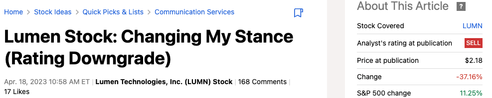 Lumen Stock: There's More Pain Ahead; Run (NYSE:LUMN) | Seeking Alpha