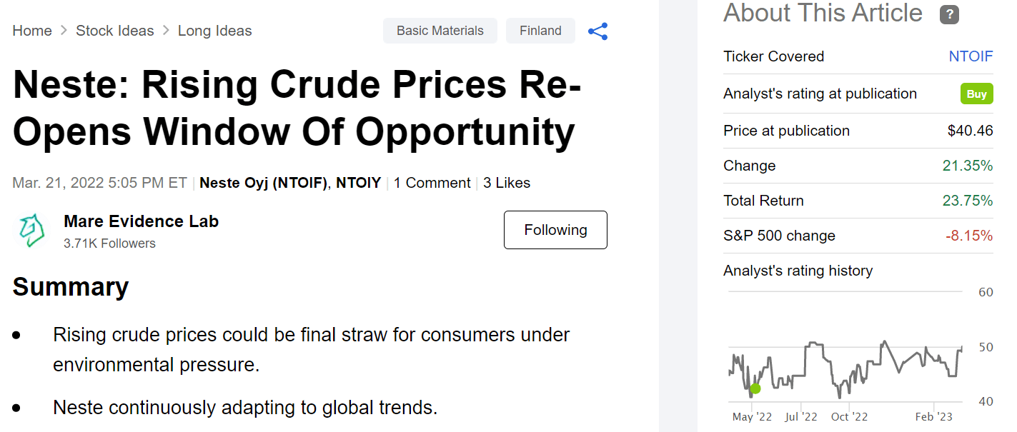 Neste: Higher Comps Likely To Price In (OTCMKTS:NTOIY) | Seeking Alpha