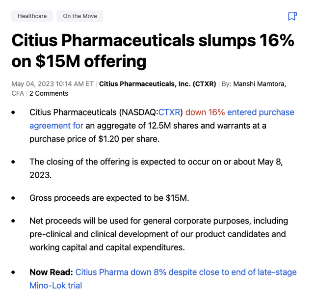 Citius Pharmaceuticals Stock: Steer Clear From This One (CTXR) | Seeking Alpha