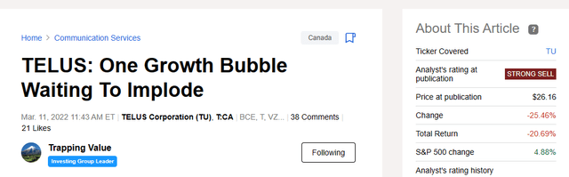 TELUS Stock: You Can Start To Get Involved Here (TSX:T:CA) | Seeking Alpha