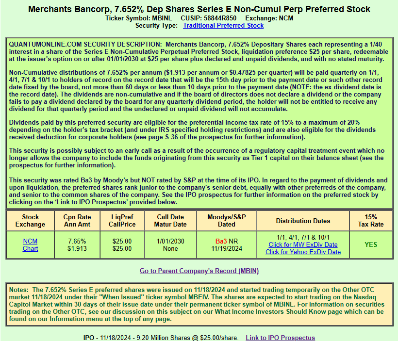 First Look At MBINL - The New Preferred Stock IPO Of Merchants Bancorp ...