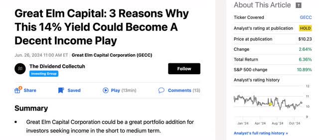 Great Elm Capital: Improving 13% Yield, But Is It Enough? (NASDAQ:GECC ...