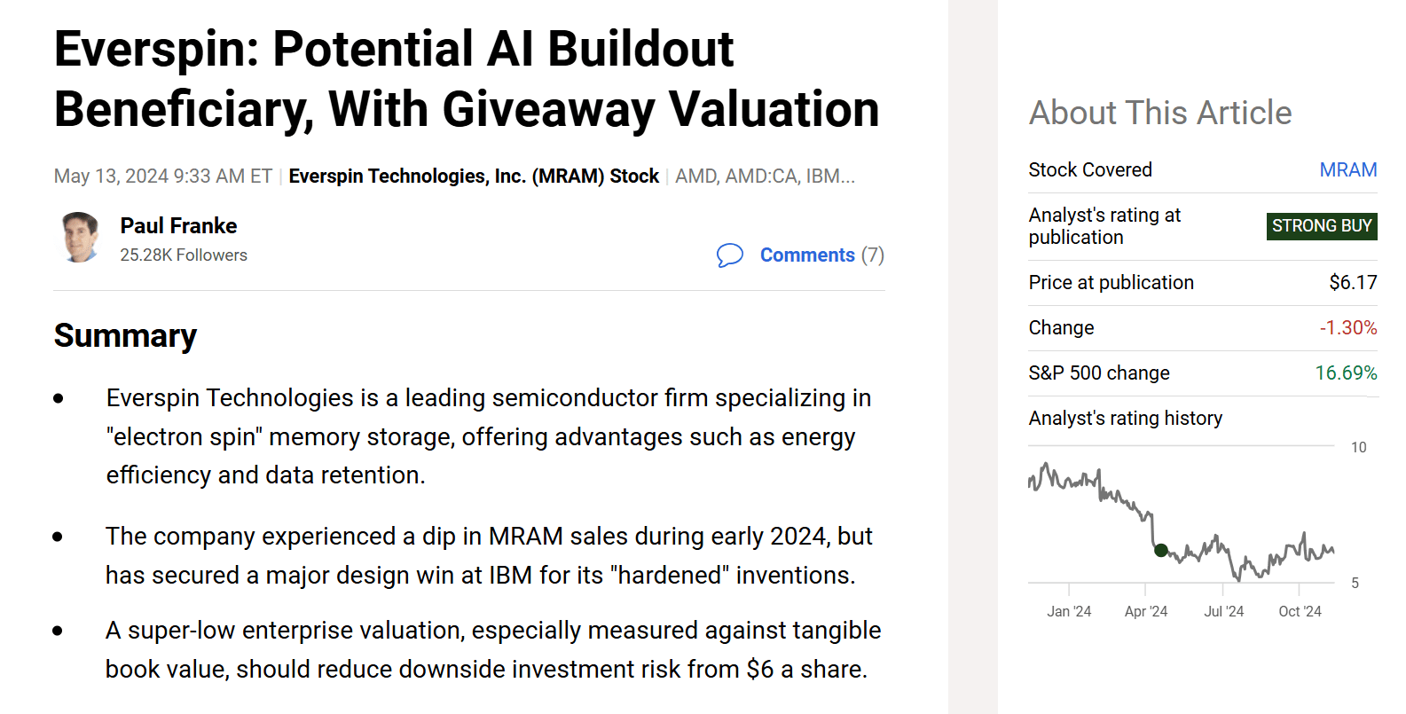Everspin: Still One Of My Favorite Risk/Reward Setups, With AI Catalysts (NASDAQ:MRAM) | Seeking ...
