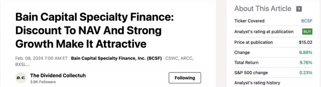 Bain Capital Specialty Finance Stock: Q4, A Double-Digit Yielding BDC ...