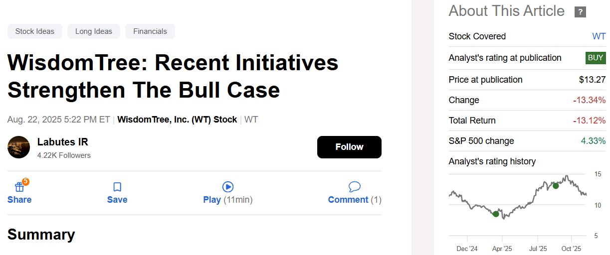 WisdomTree Stock: Recent Price Weakness Is A Buy Opportunity (NYSE:WT ...