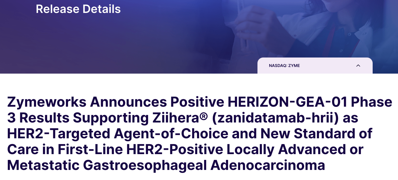 Zymeworks (ZYME) Surges On Positive Ziihera Phase 3 Data In First-Line ...