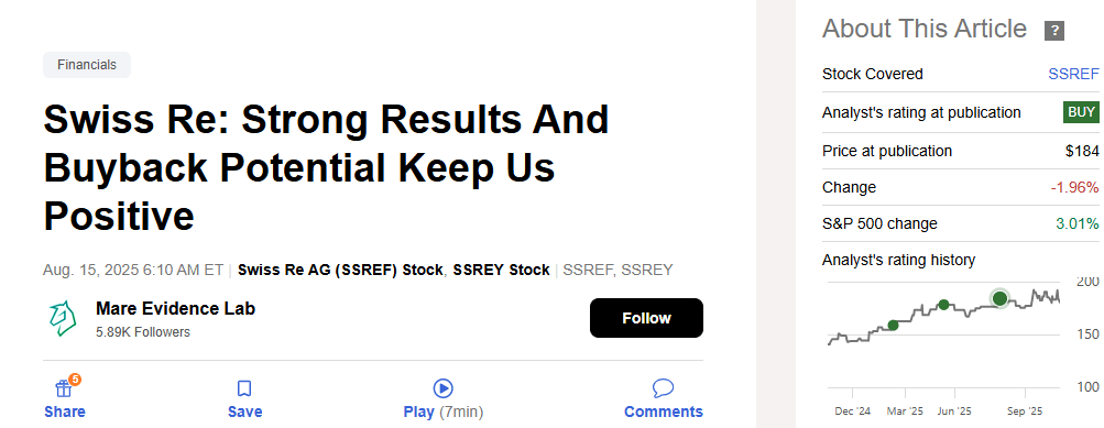 Swiss Re: Strong P&C Performance And Capital Strength Support Our ...