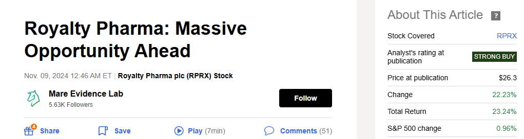 Royalty Pharma: Delivering Growth With A Positive Story Ahead (NASDAQ:RPRX) | Seeking Alpha