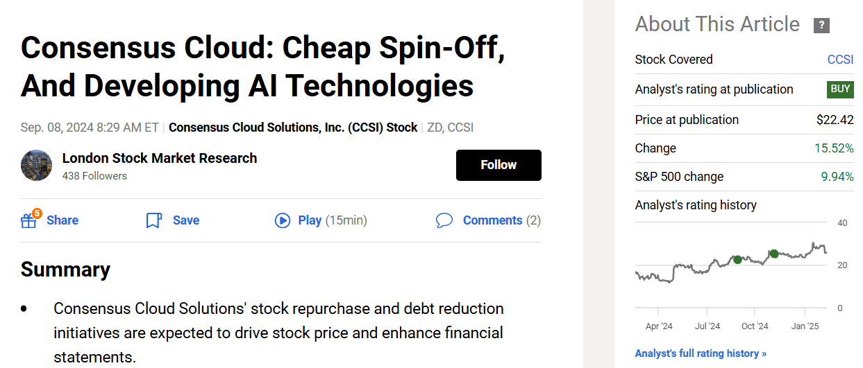 Consensus Cloud Solutions: Revenue Surprise, AI Exposure, And Very Cheap (NASDAQ:CCSI) | Seeking ...