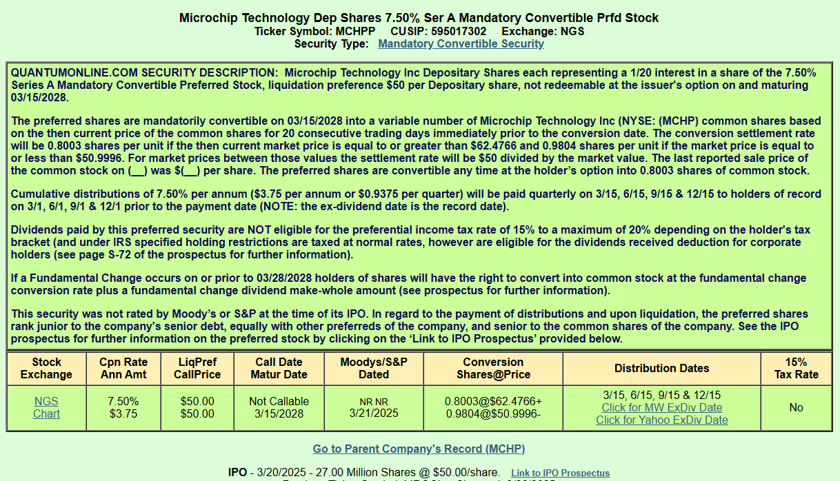MCHPP: Microchip Technology's 7.5% Mandatory Convertible Preferred ...