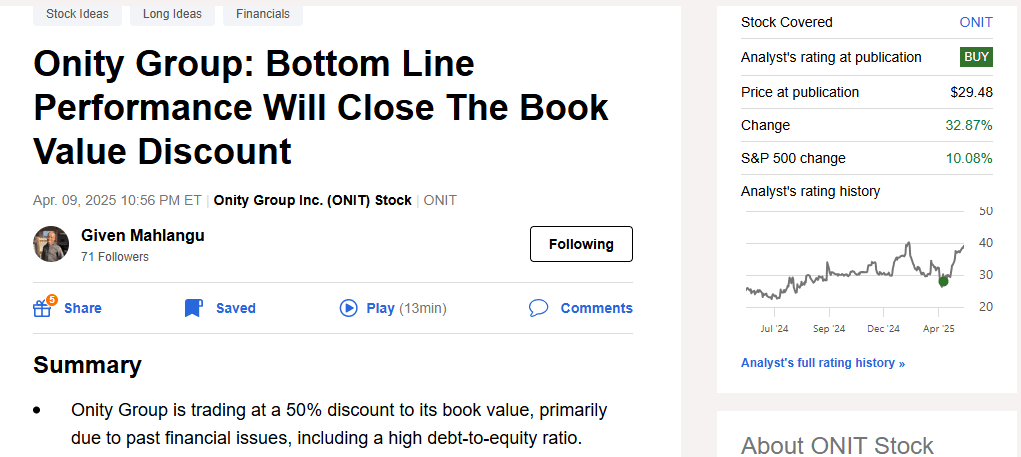 Onity Group: Fundamentals Got Stronger As The Book Value Discount ...