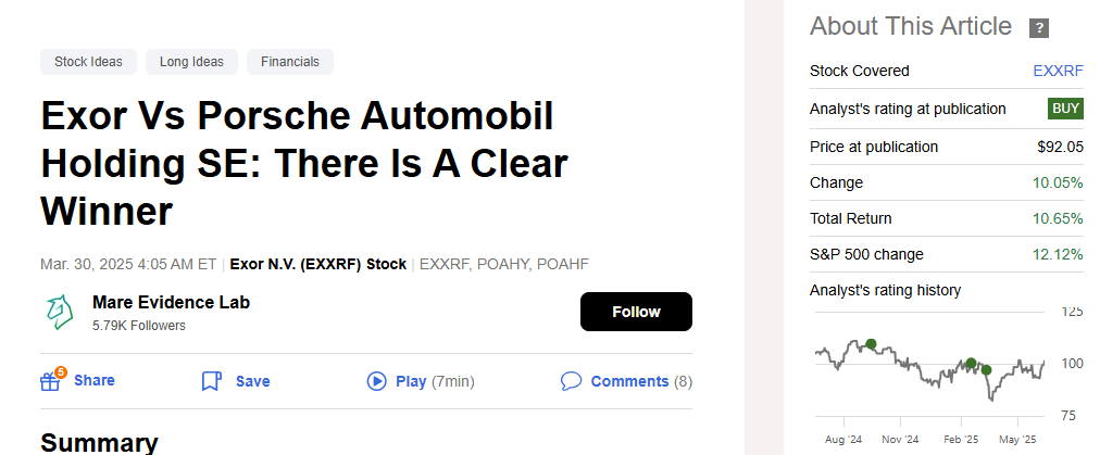 Ferrari Shines Brightest In Exor’s Holdings (OTCMKTS:EXXRF) | Seeking Alpha