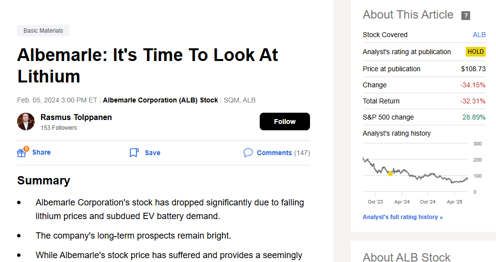 Albemarle: Now It's Really Time To Look At Lithium (Rating Upgrade ...