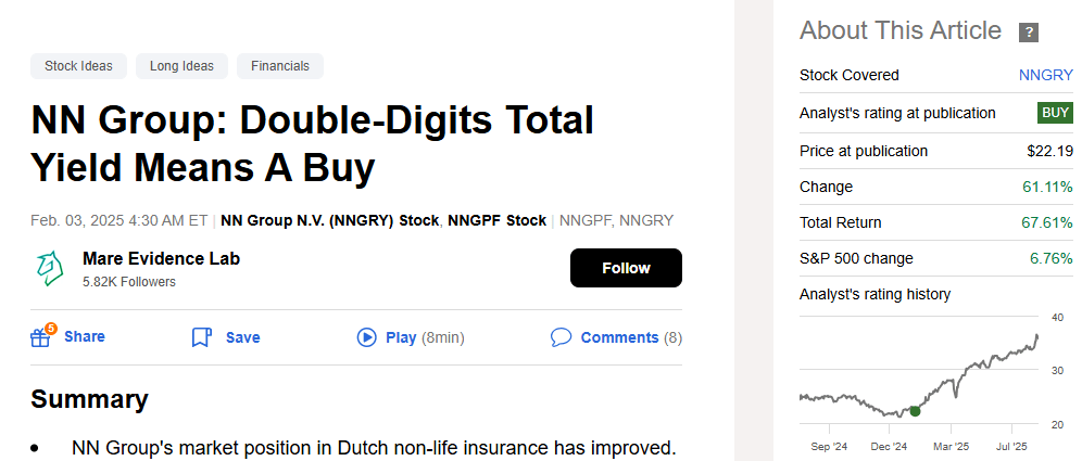 NN Group: Fully Priced After This Rally (OTCMKTS:NNGPF) | Seeking Alpha