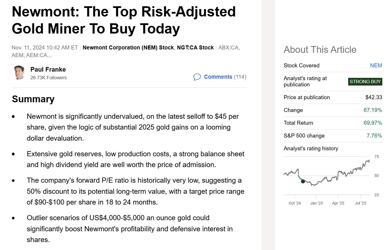 Downgrading Newmont On Wall Street Bear Market And Recession Risks ...