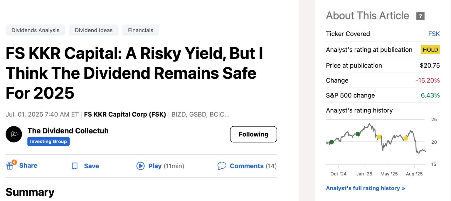 FSK KKR Capital Stock: A Dividend Cut May Be Closer Than I Anticipated ...
