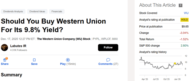 Western Union Stock Remains An Income And Value Trap Following Its 2025 ...