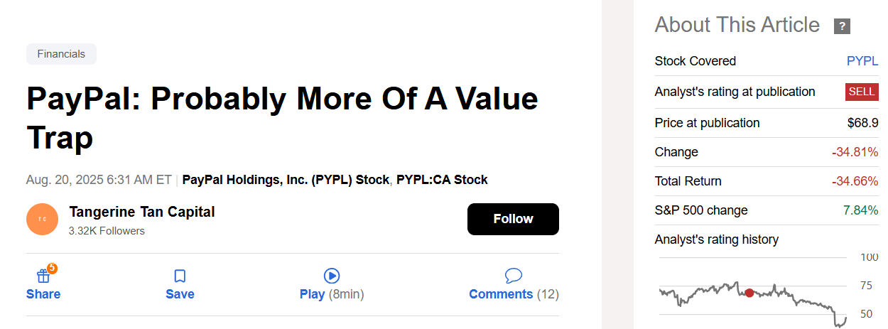 PayPal Stock: A Textbook Value Trap (NASDAQ:PYPL) | Seeking Alpha