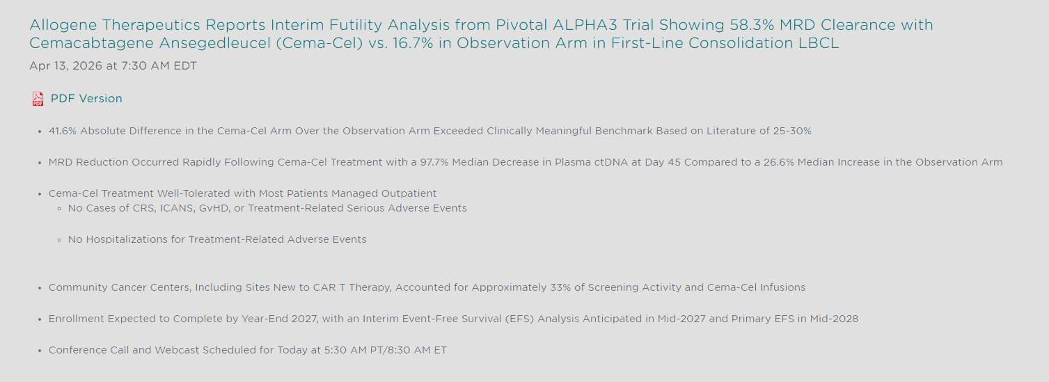 Allogene: Early ALPHA3 Data Suggests Potential Paradigm Shift For Cema ...