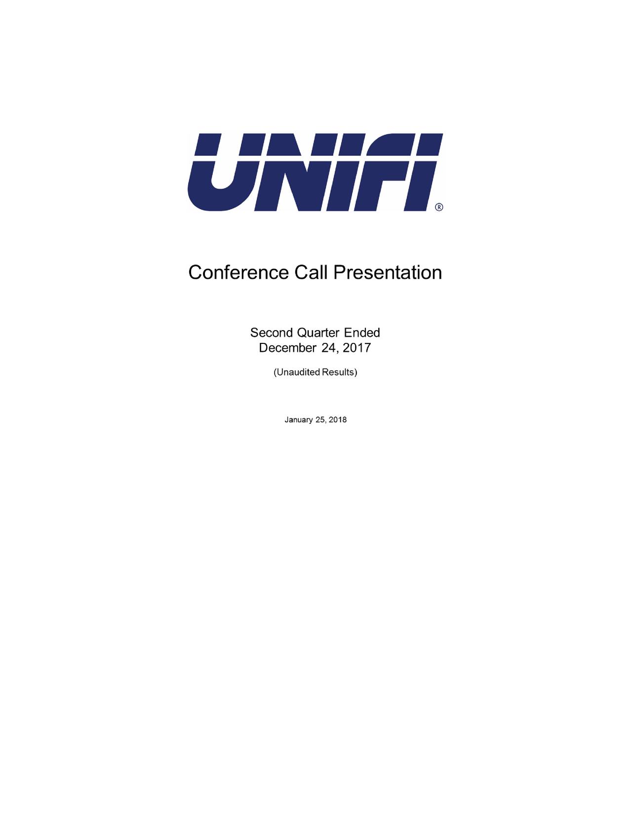 Unifi Inc 2018 Q2 - Results - Earnings Call Slides (NYSE:UFI) | Seeking ...
