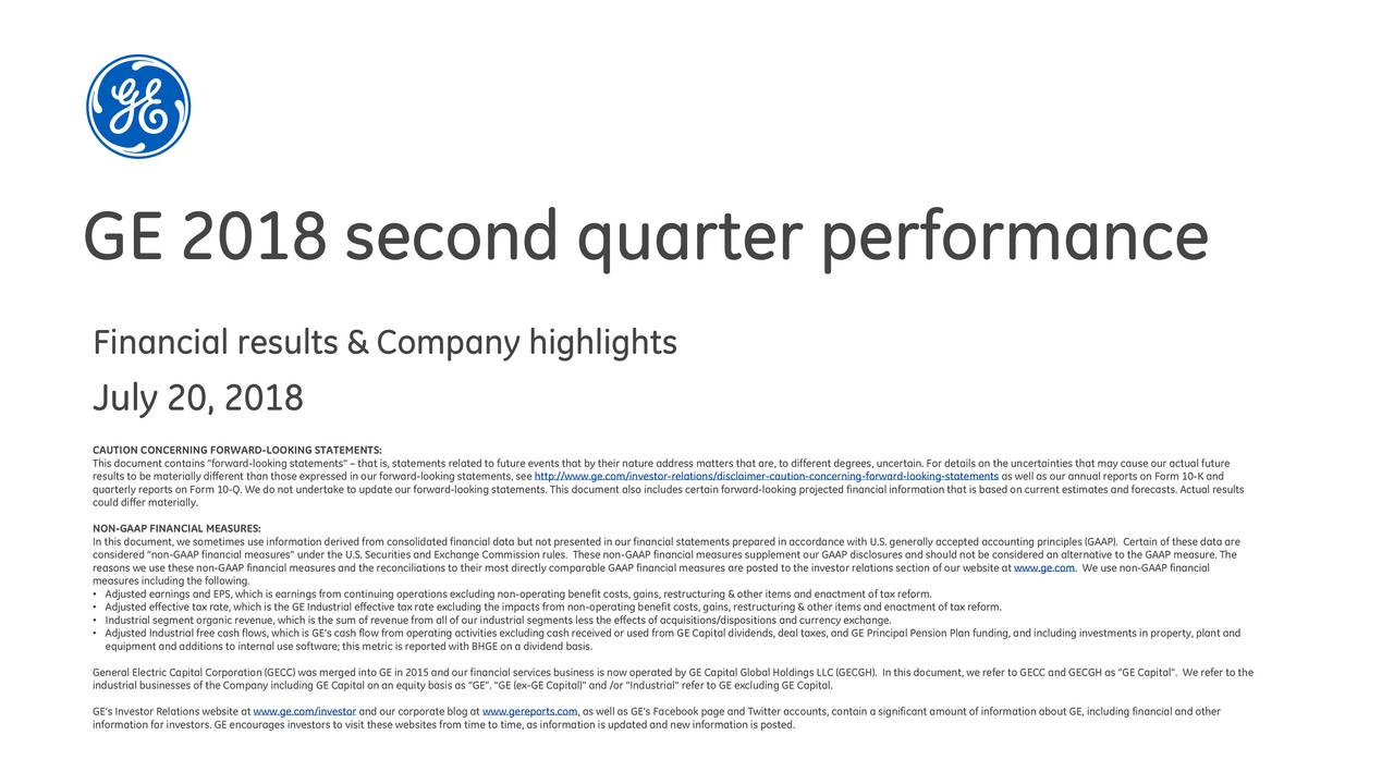 General Electric 2018 Q2 - Results - Earnings Call Slides (NYSE:GE) | Seeking Alpha