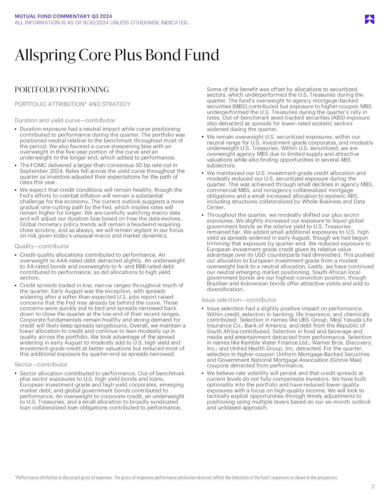 Allspring Core Plus Bond Fund Q3 2024 Commentary (STYAX) | Seeking Alpha