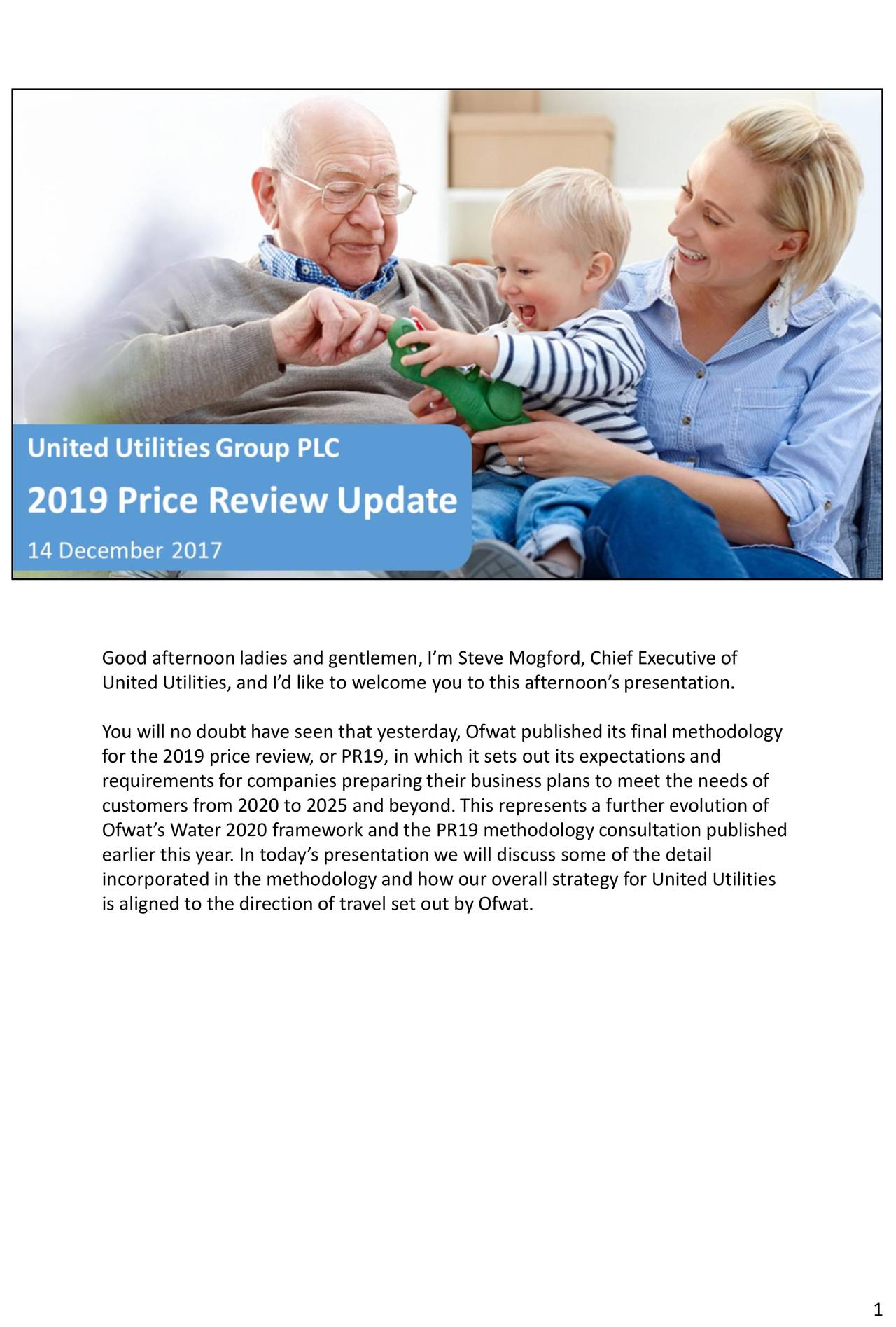 United Utilities Group (UUGRY) 2019 Price Review Update - Slideshow ...