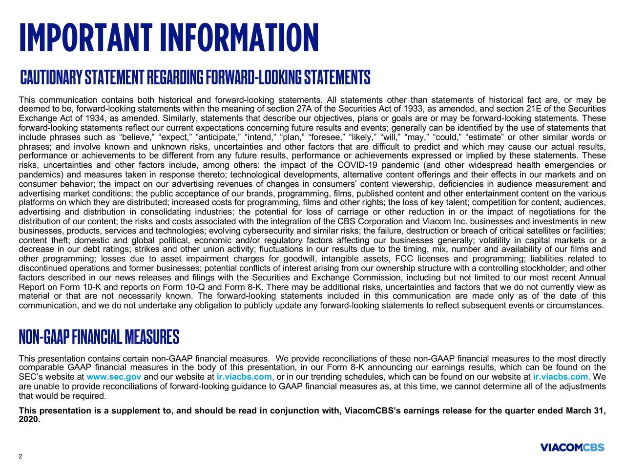 ViacomCBS Inc. 2020 Q1 - Results - Earnings Call Presentation (NASDAQ:PARA) | Seeking Alpha