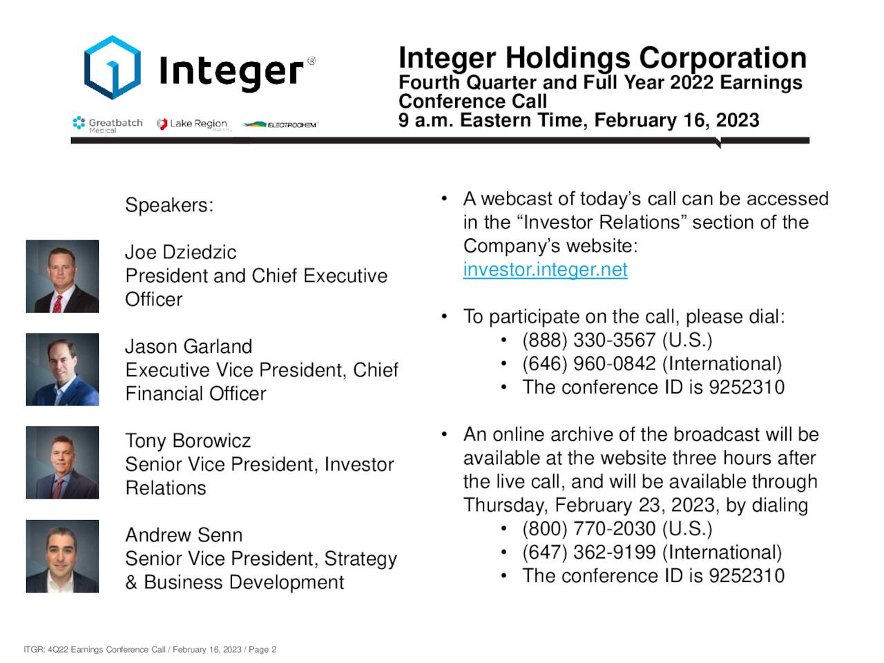 Integer Holdings Corporation 2022 Q4 - Results - Earnings Call ...