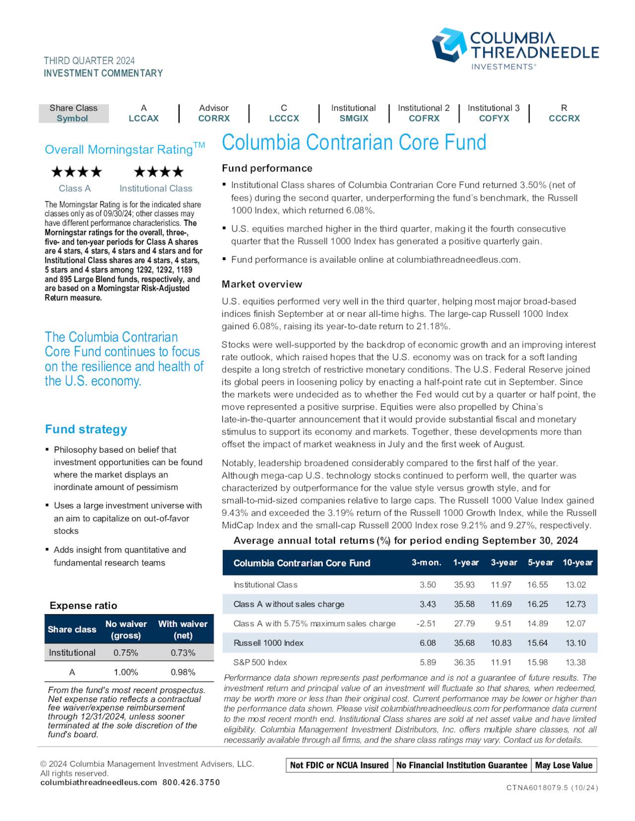 Columbia Contrarian Core Fund Q3 2024 Commentary (LCCAX) | Seeking Alpha