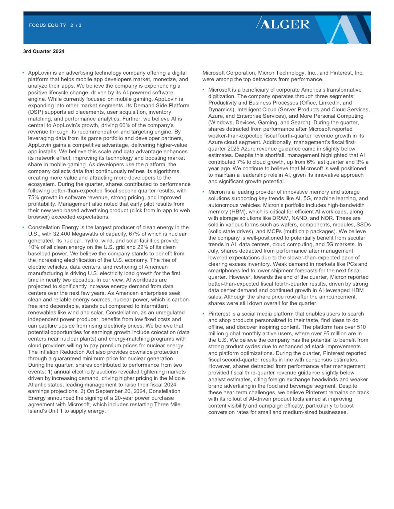 Alger Focus Equity Fund Q3 2024 Commentary (ALAFX) | Seeking Alpha