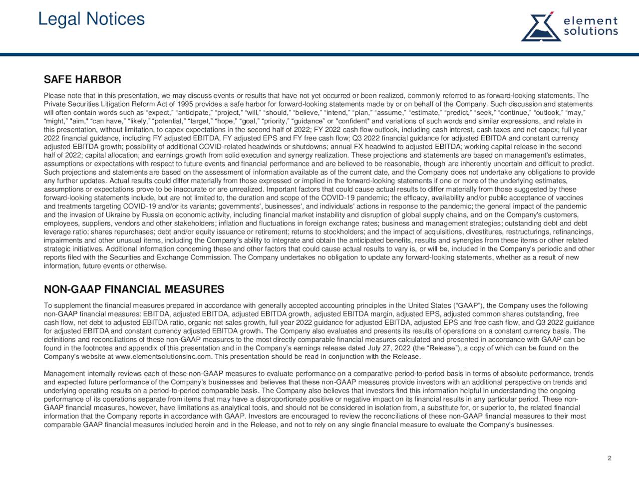 Element Solutions Inc 2022 Q2 - Results - Earnings Call Presentation ...