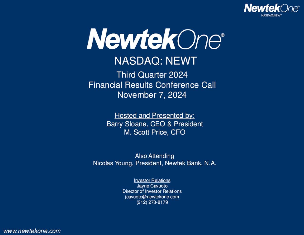 NewtekOne, Inc. 2024 Q3 - Results - Earnings Call Presentation (NASDAQ:NEWT) | Seeking Alpha