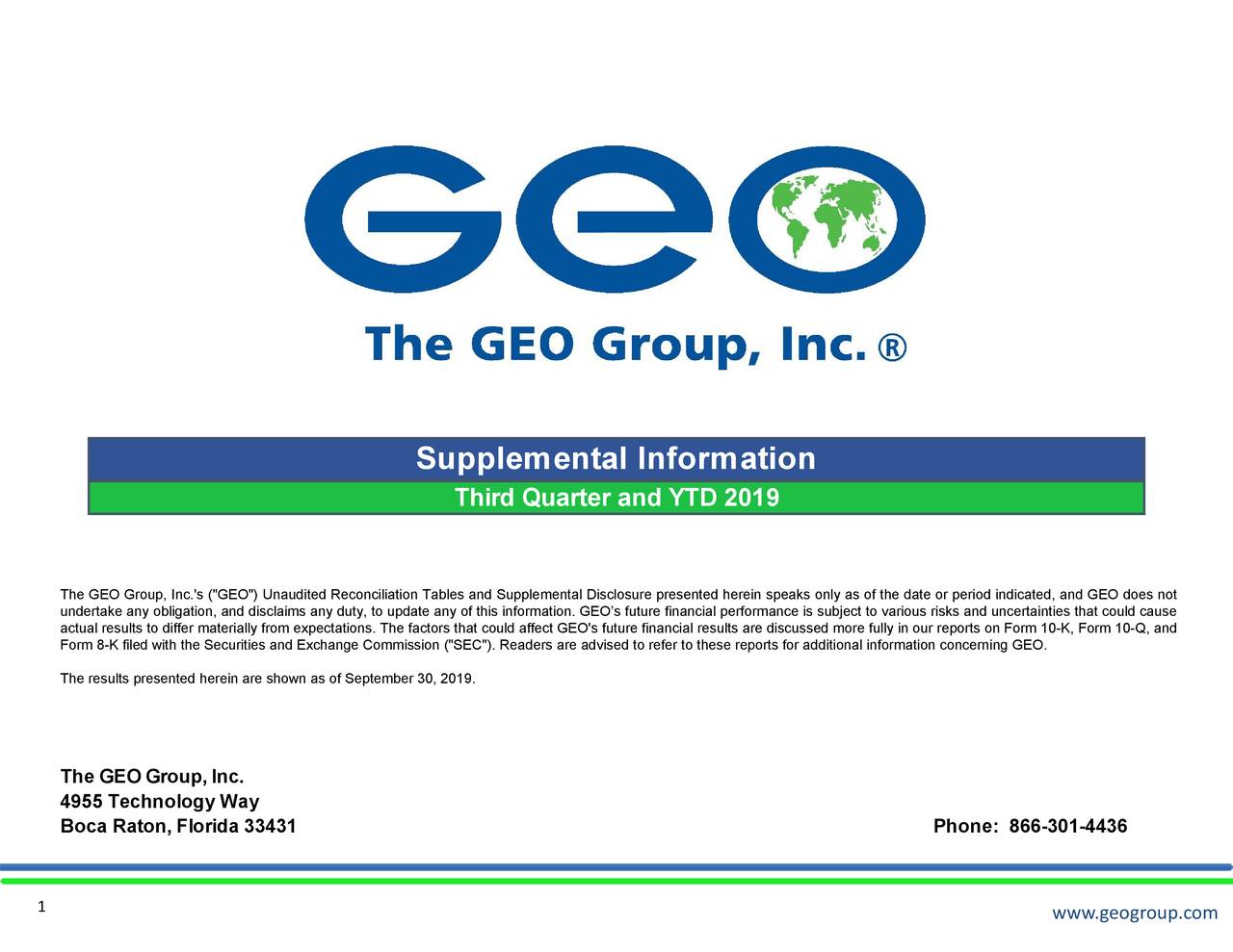 The GEO Group, Inc. 2019 Q3 - Results - Earnings Call Presentation ...