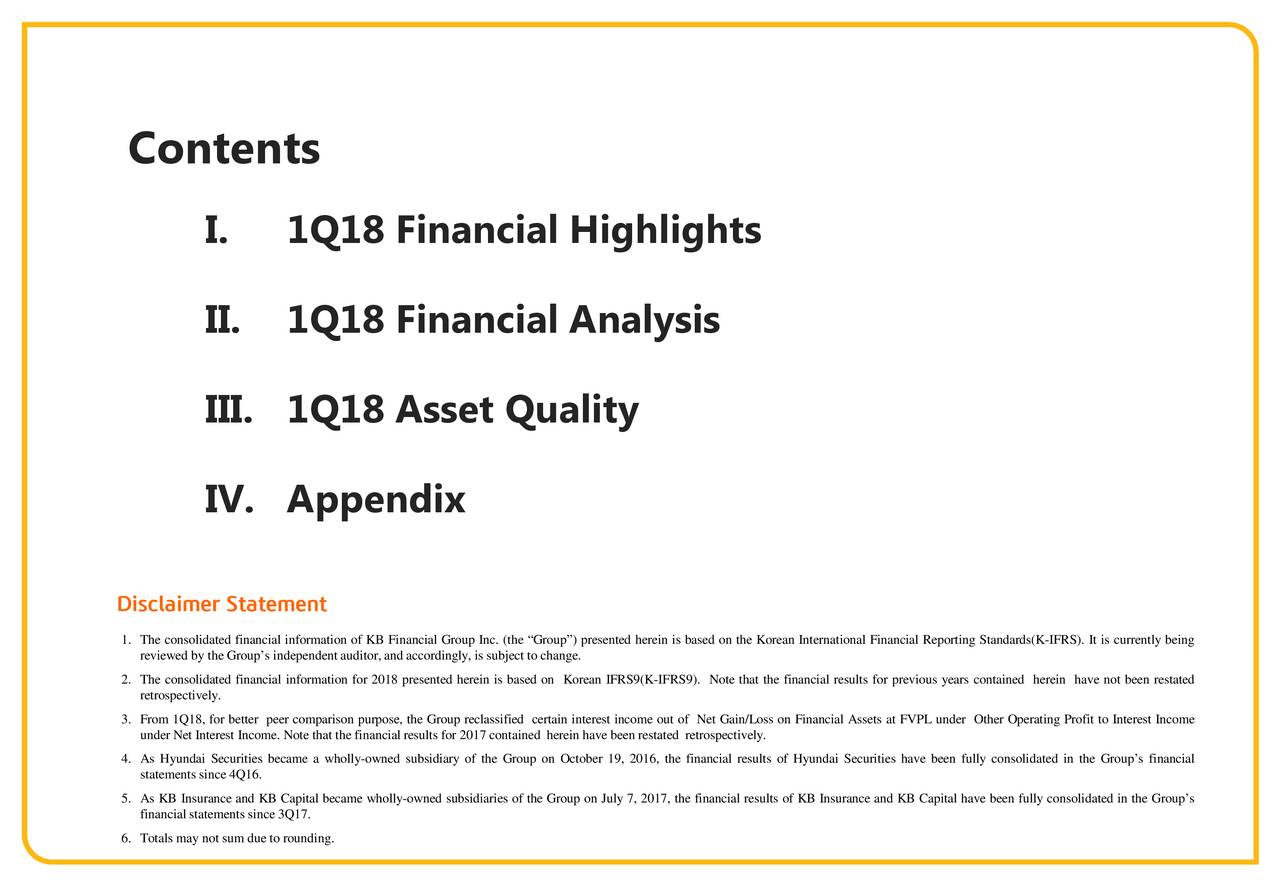 KB Financial Group Inc. 2018 Q1 - Results - Earnings Call Slides (NYSE:KB) | Seeking Alpha