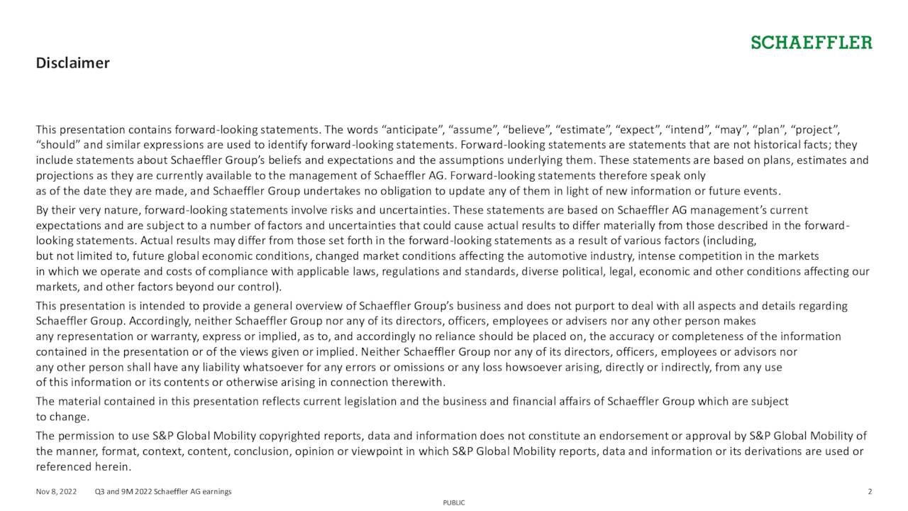 Schaeffler AG 2022 Q3 - Results - Earnings Call Presentation (OTCMKTS:SFFLY) | Seeking Alpha