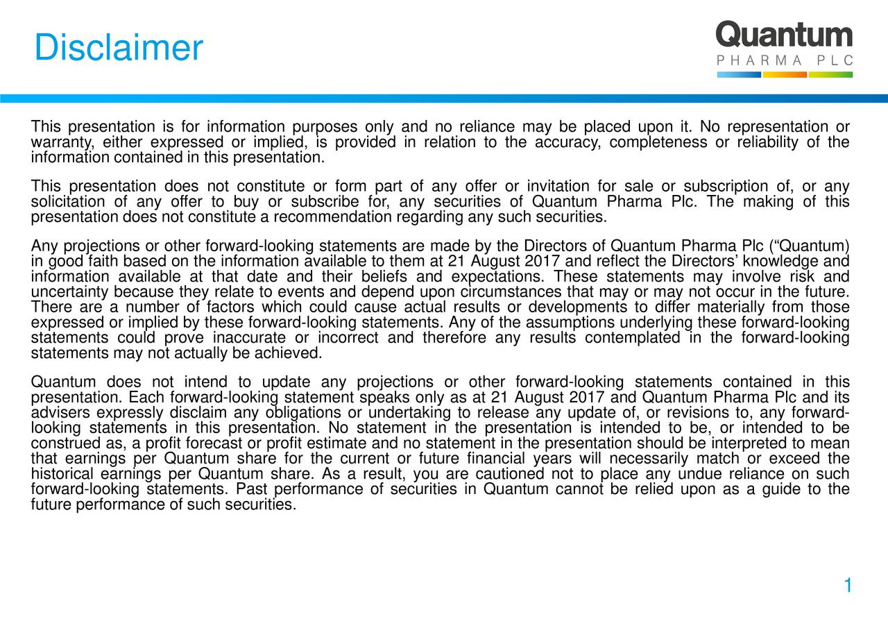 Quantum Pharma PLC 2017 Q2 - Results - Earnings Call Slides (OTCMKTS ...