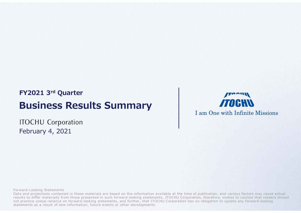 ITOCHU Corporation 2021 Q3 - Results - Earnings Call Presentation (OTCMKTS:ITOCF) | Seeking Alpha
