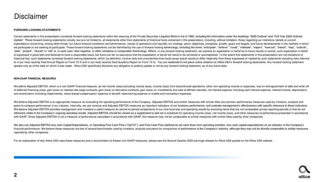 Altice USA, Inc. 2020 Q2 - Results - Earnings Call Presentation (NYSE:ATUS) | Seeking Alpha