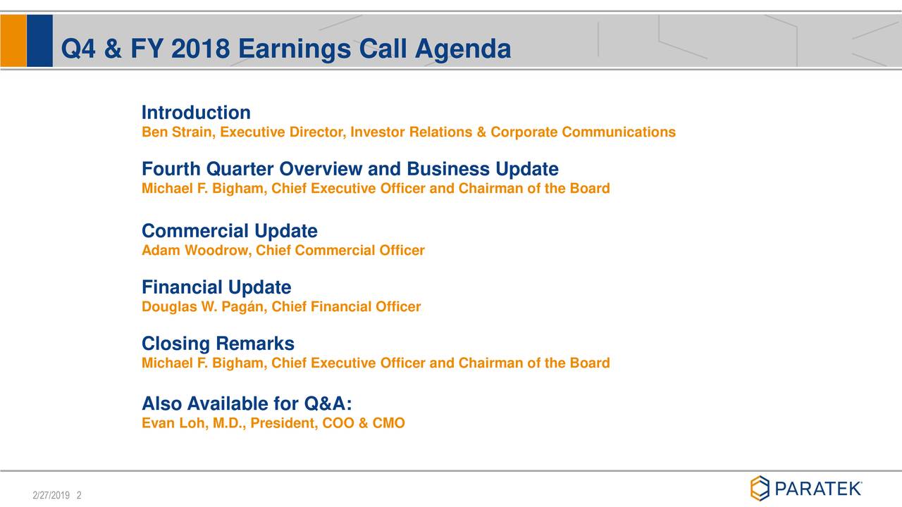 Paratek Pharmaceuticals, Inc. 2018 Q4 - Results - Earnings Call Slides ...