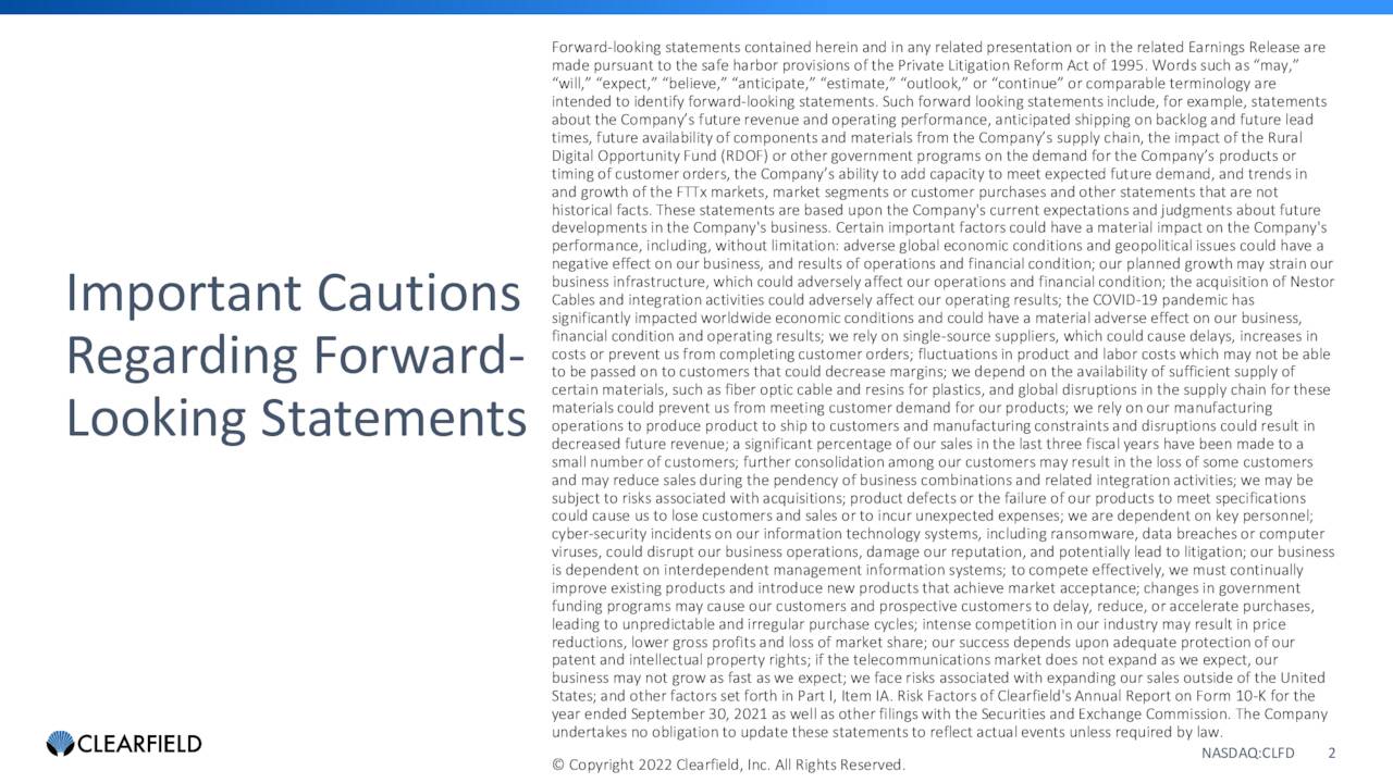 Clearfield, Inc. 2022 Q3 - Results - Earnings Call Presentation (NASDAQ:CLFD) | Seeking Alpha
