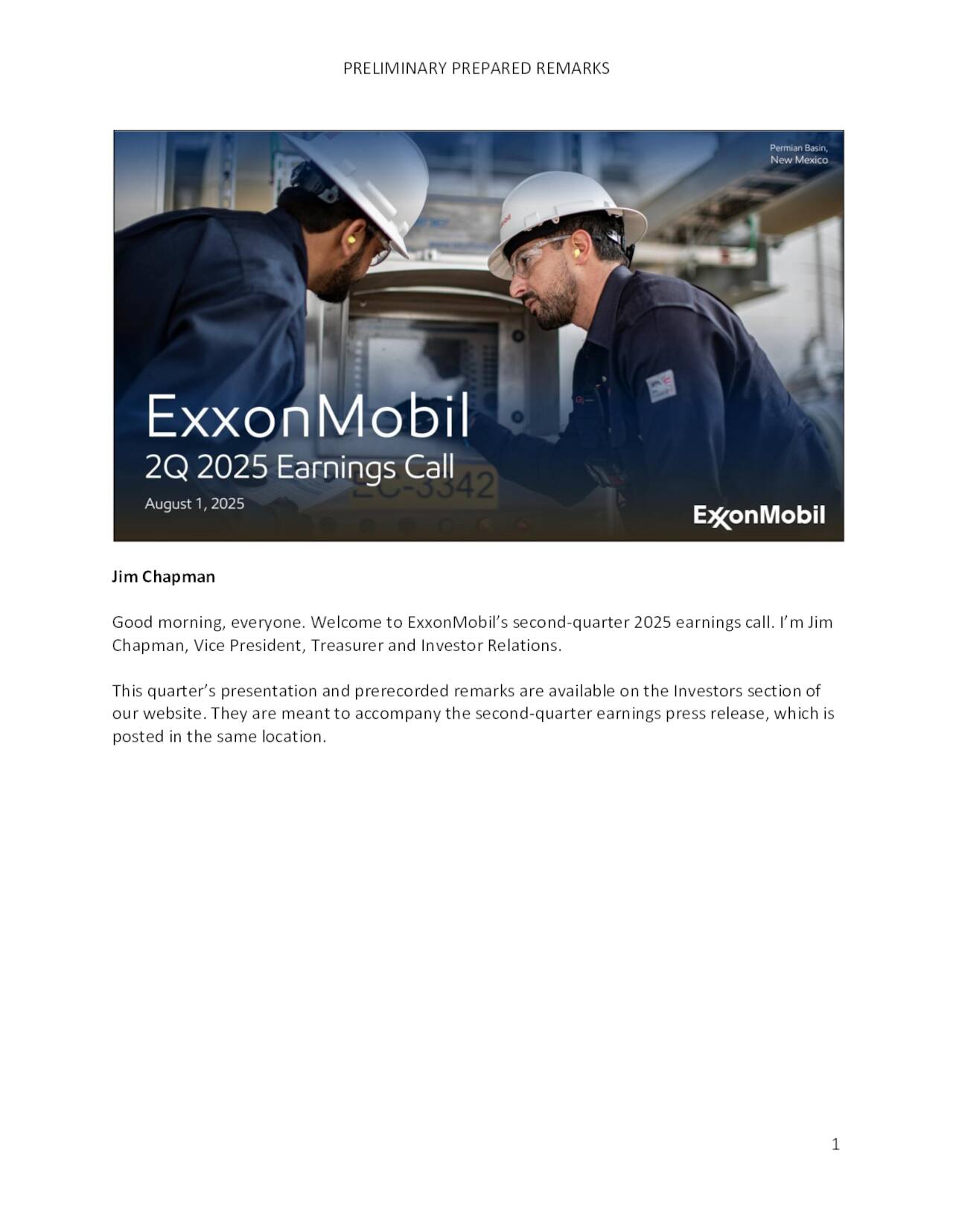 Exxon Mobil Corporation 2025 Q2 - Results - Earnings Call Presentation ...