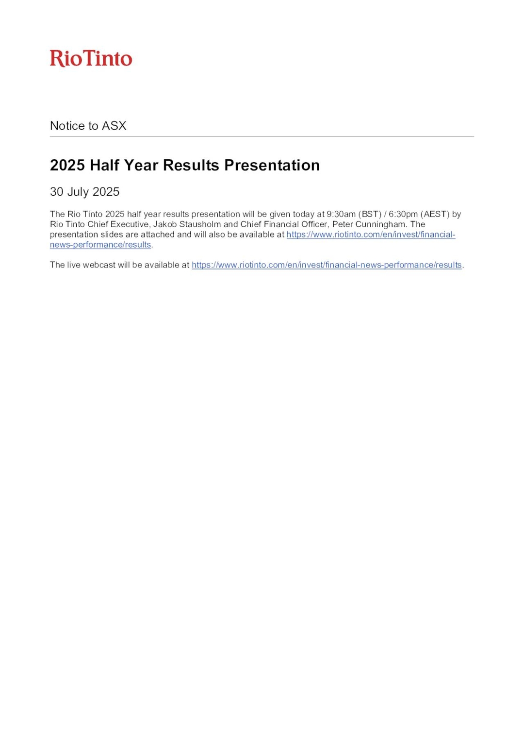 Rio Tinto Group 2025 Q2 - Results - Earnings Call Presentation (NYSE ...