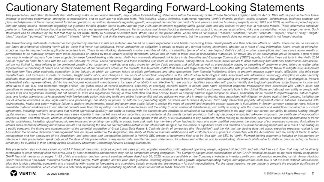 Vertiv Holdings Co 2025 Q2 - Results - Earnings Call Presentation (NYSE ...