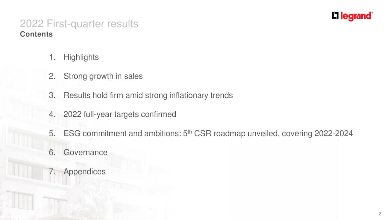 Legrand SA 2022 Q1 - Results - Earnings Call Presentation (OTCMKTS:LGRVF) | Seeking Alpha