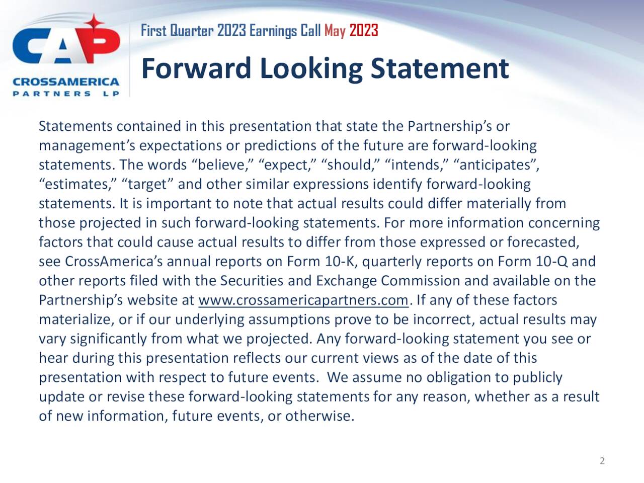 CrossAmerica Partners LP 2023 Q1 - Results - Earnings Call Presentation ...