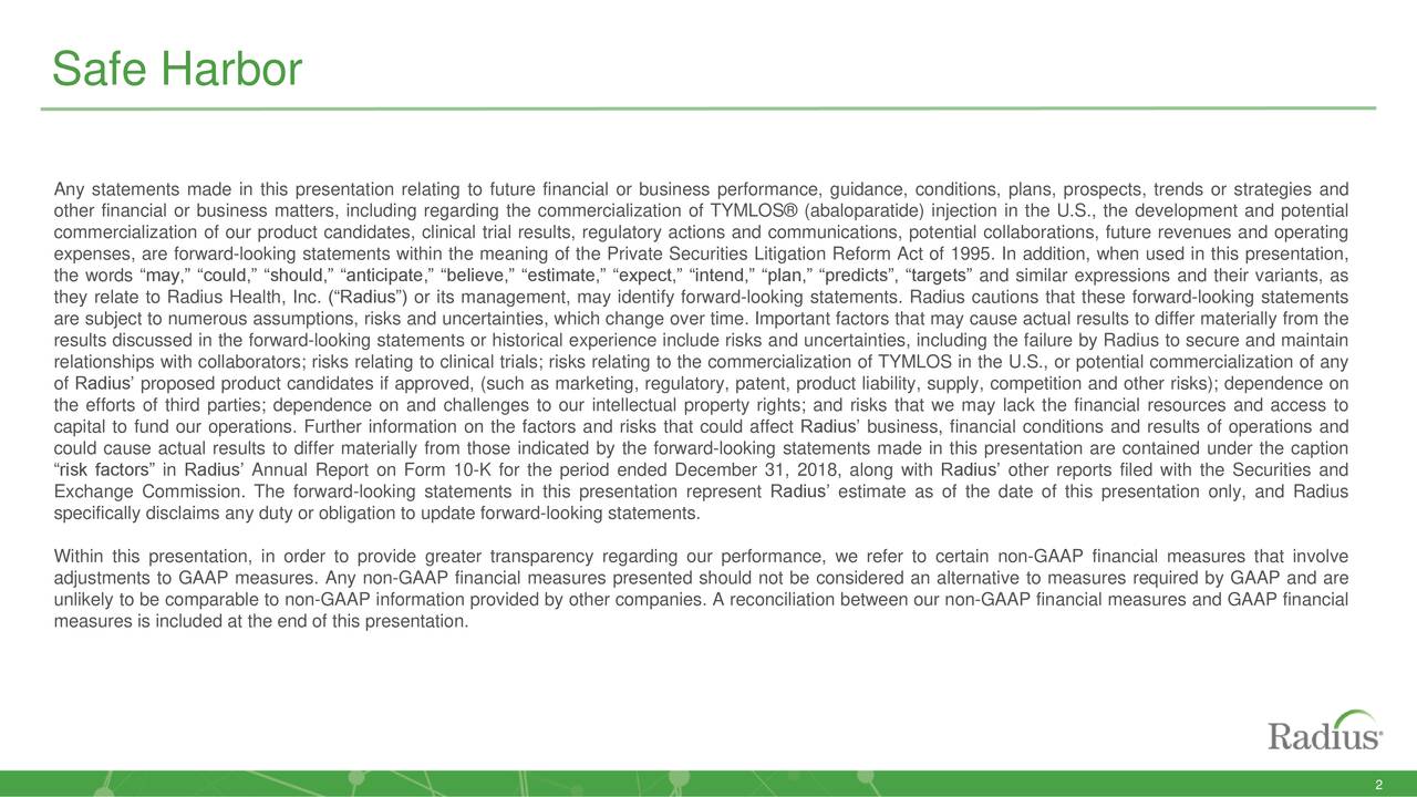 Radius Health, Inc. 2019 Q4 - Results - Earnings Call Slides (NASDAQ ...