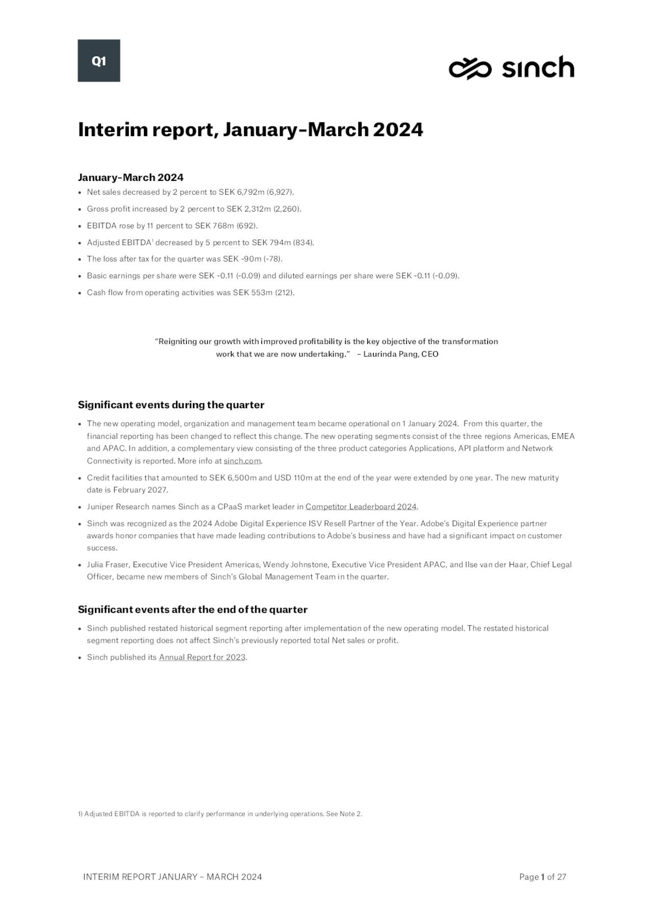 Sinch AB (publ) 2024 Q1 - Results - Earnings Call Presentation (OTCMKTS ...