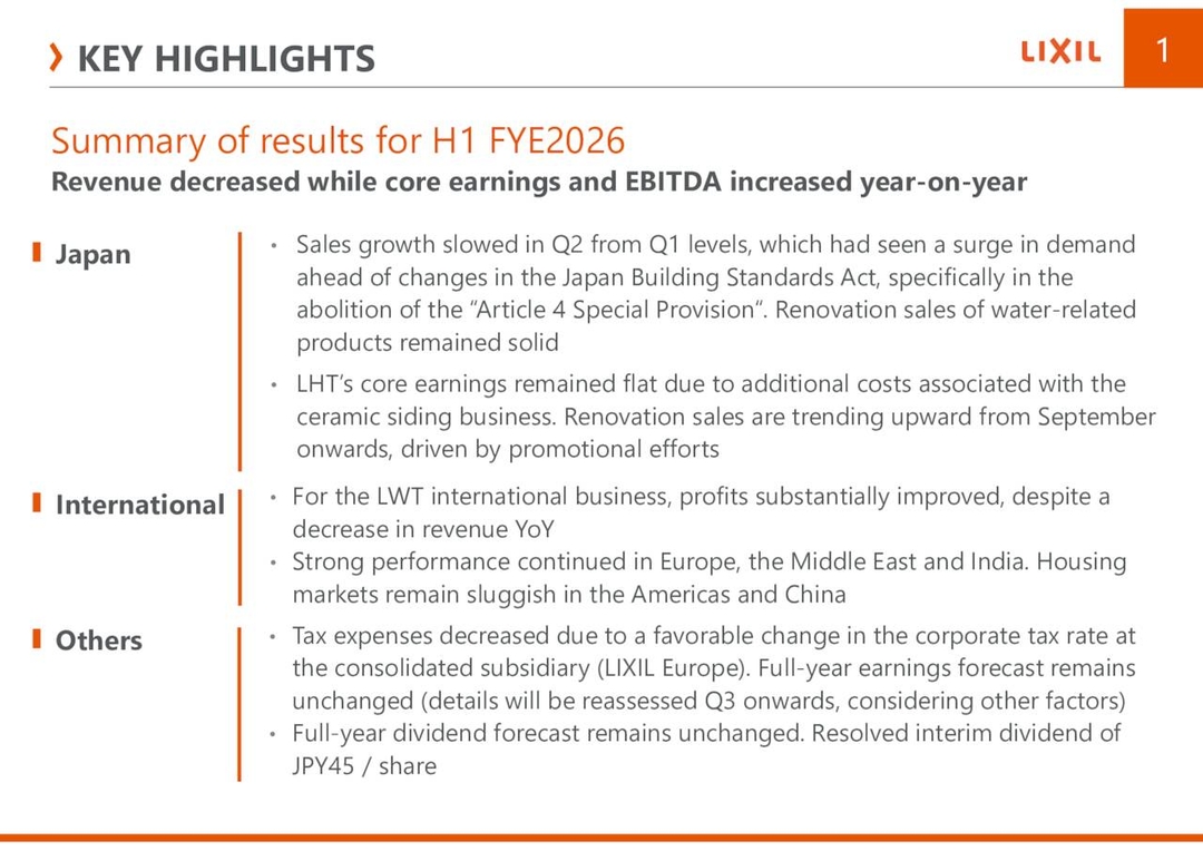 LIXIL Corporation 2026 Q2 - Results - Earnings Call Presentation (OTCMKTS:JSGRY) 2025-11-03 ...